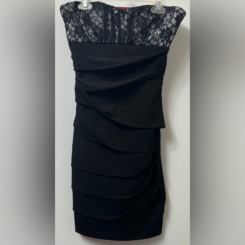 Ruby Rox Black Strapless Dress With Lace Overlay - Gem